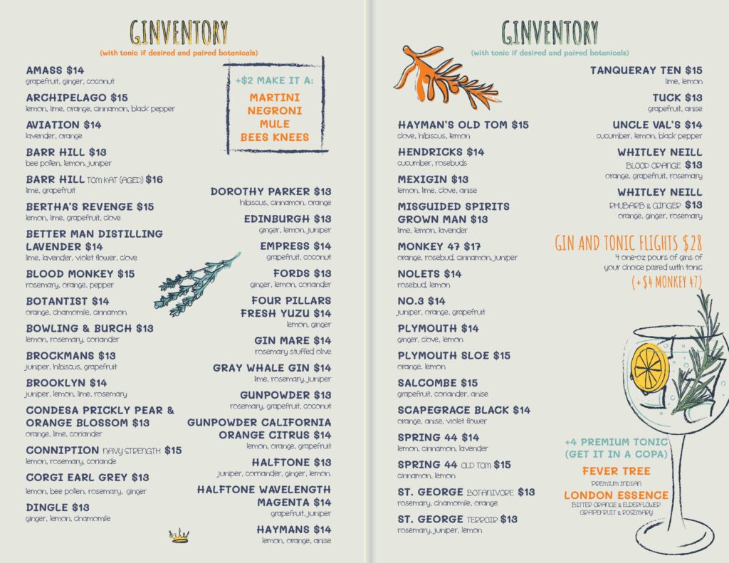Food Menu | Brunch Menu | Cocktail Menu | Gin Inventory | The WInslow ...